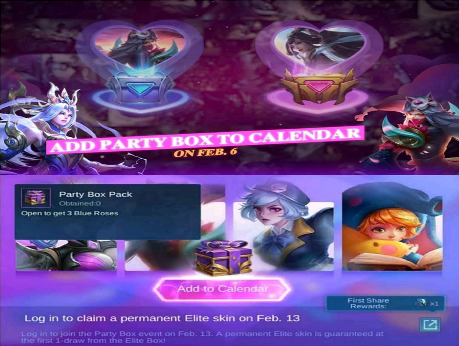 Harvest Free Skins at the Valentine Mobile Legends Party Box Event (ML ...