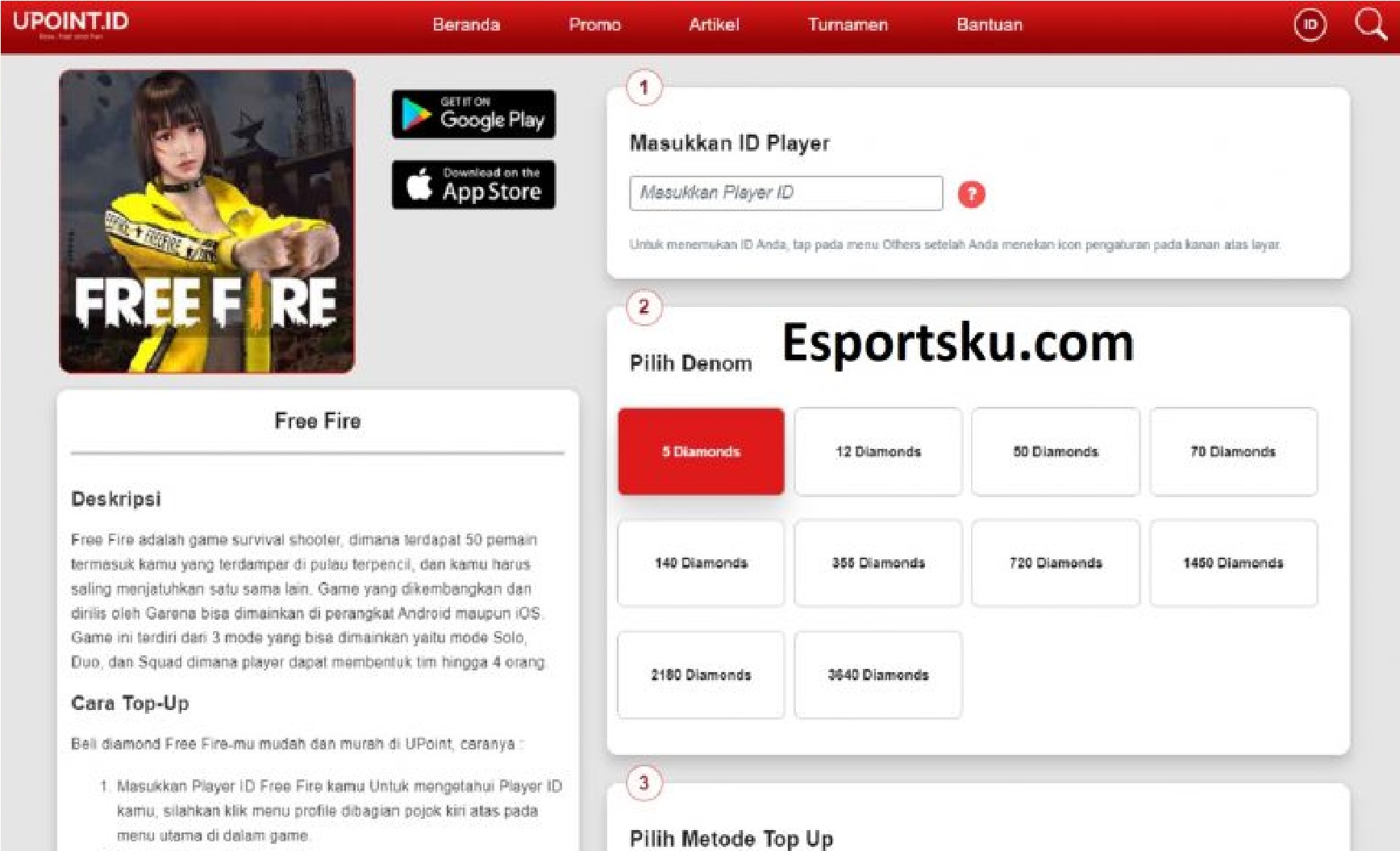 How to Do a Top Up in Free Fire (FF) in UPoint ID - Esports
