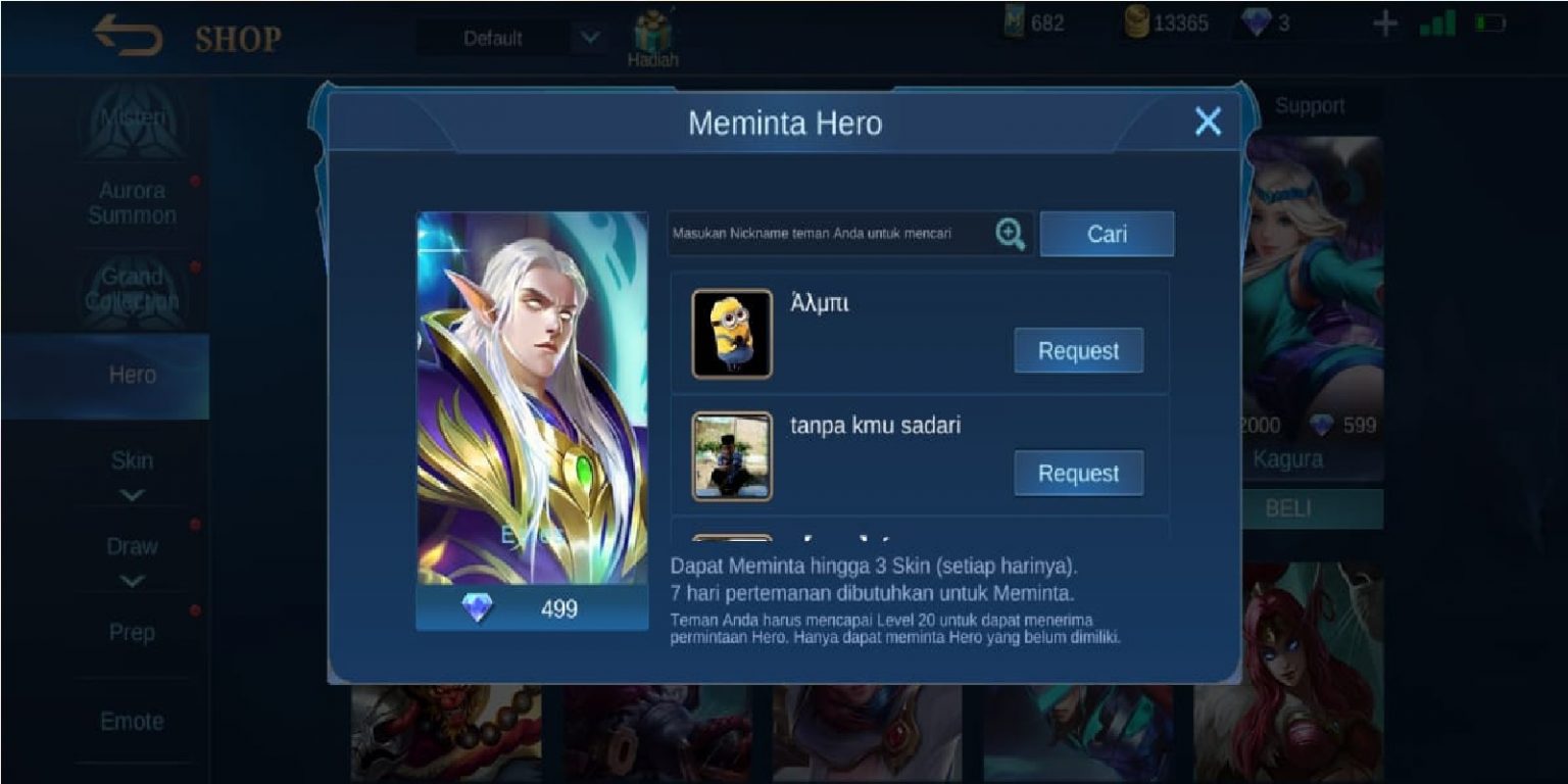 How to Request or Request a Hero and Skin to a Friend in Mobile Legends ...