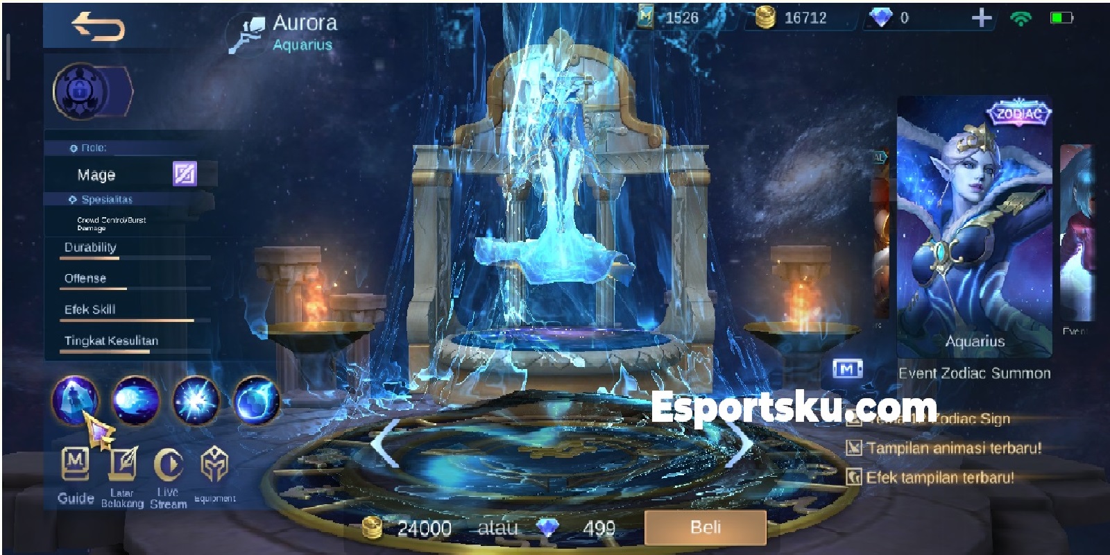 Price Skin Zodiac Aurora Aquarius Mobile Legends Ml Esports