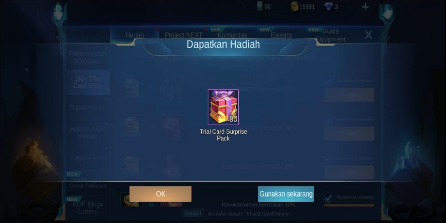 Skin Trial Card Shop Event Give Free Epic Skin Mobile Legends (ML ...