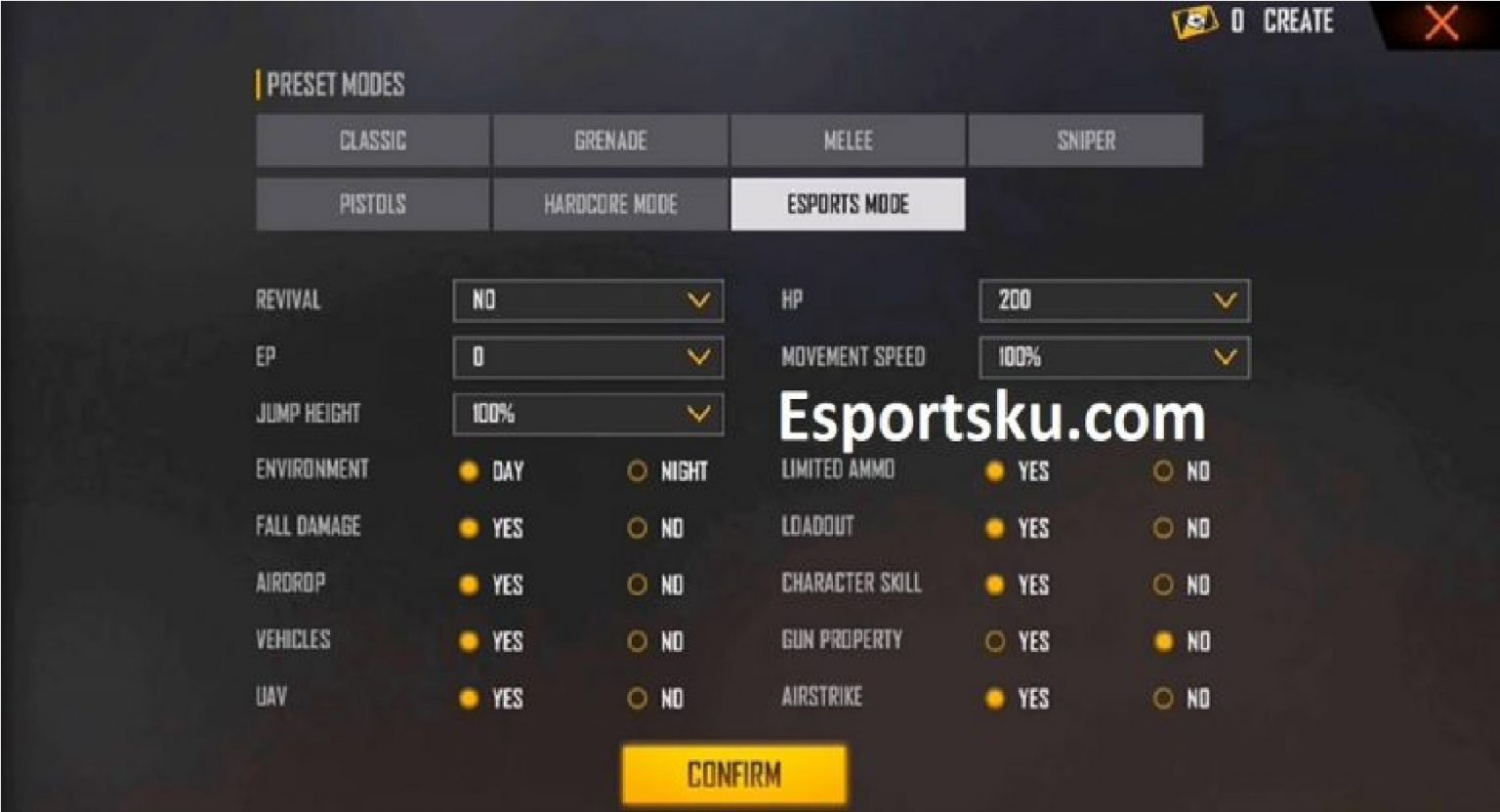 There is a New Esports Mode Custom Room in Free Fire (FF) - Esports