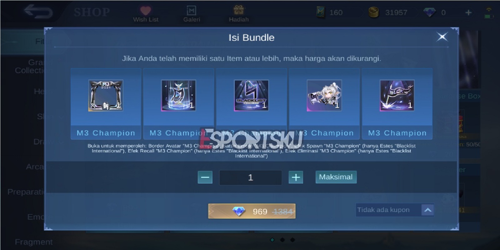 Contents Prize of M3 Champion Bundle Mobile Legends (ML) - Esports